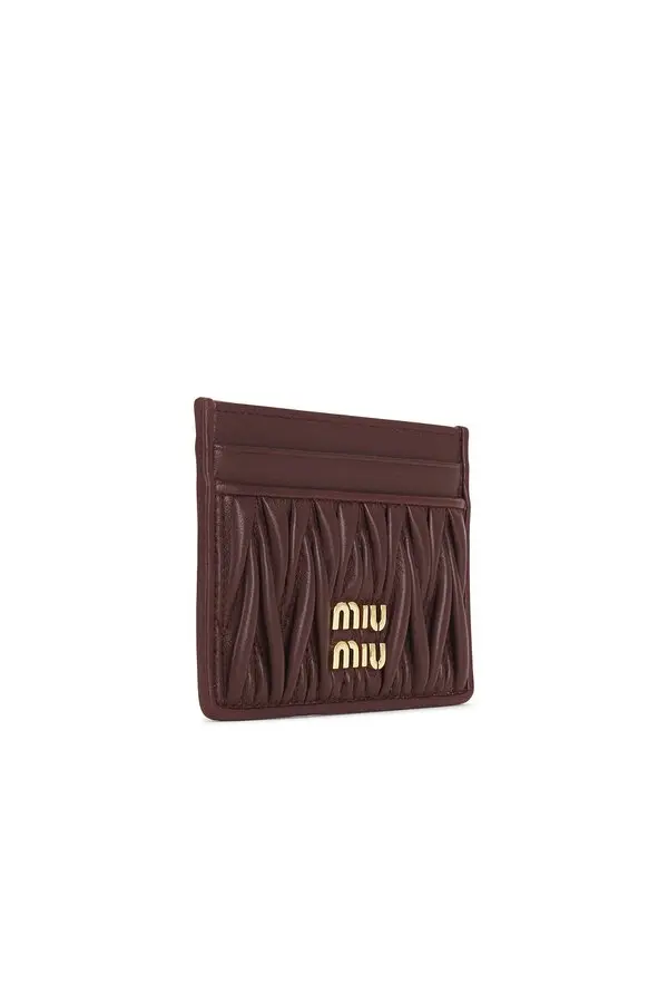 Miu Miu Matelasse Card Holder In Burgundy - Bordeaux