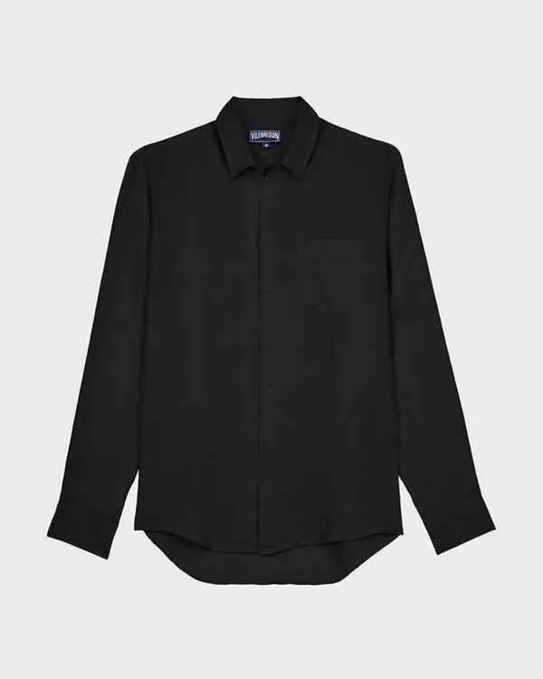 Vilebrequin Linen Shirt Solid Shirt Caroubis - Black