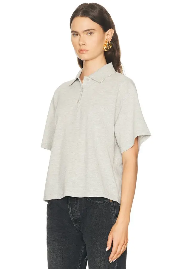 Saint Laurent Oversized Polo Top In Light Grey