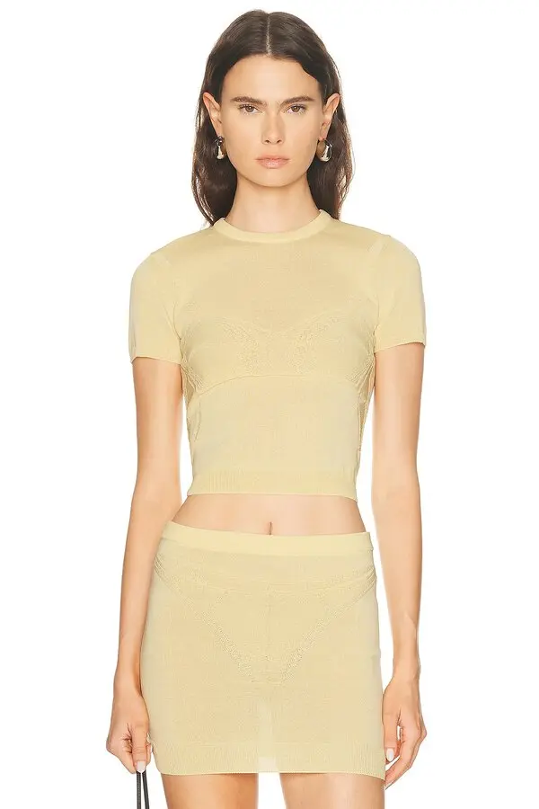 JEAN PAUL GAULTIER Trompe L'oeil Lingerie Short Sleeve Top - Vanilla