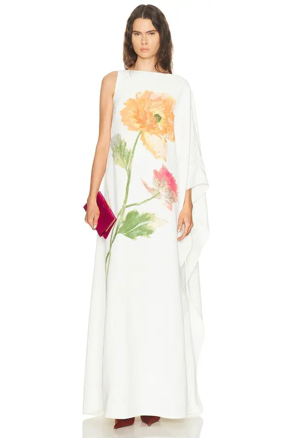 Carolina Herrera One-shoulder Floral Gown