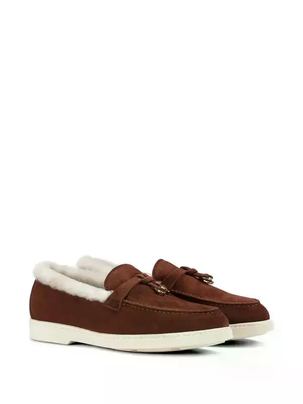 DOUCAL'S Suede Loafers With Sheepskin Trim