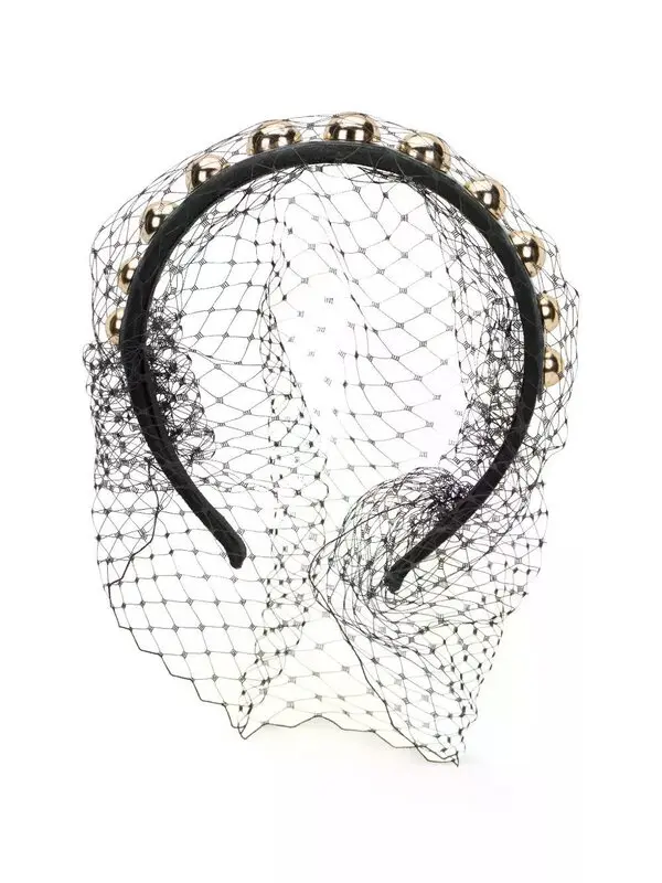 Red Valentino Beaded Veil Headband - Black