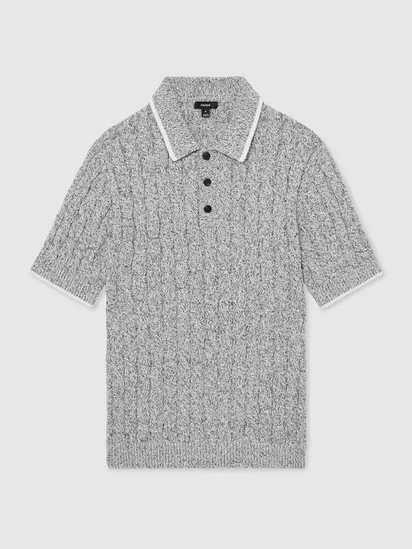 REISS Denby Cotton Cable-knit Polo Shirt - Black/white