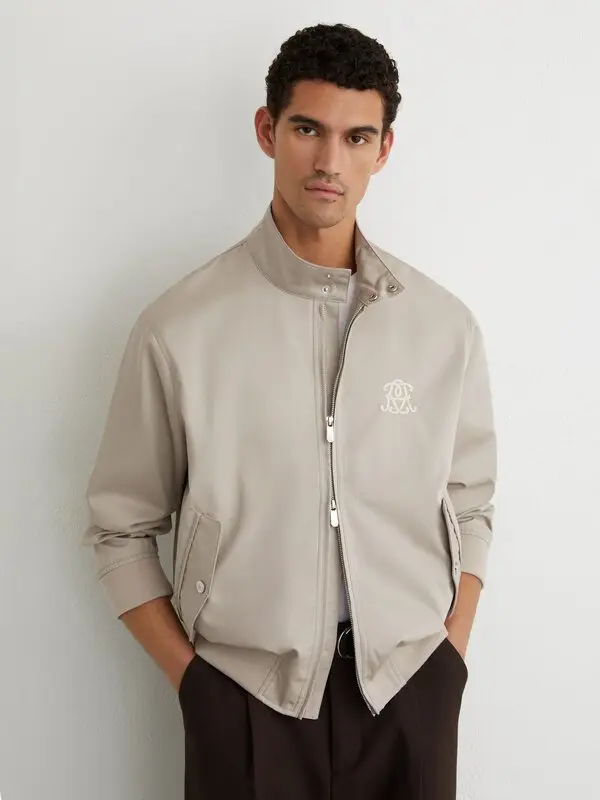 REISS Hodson Monogram Embroidered Harrington Jacket