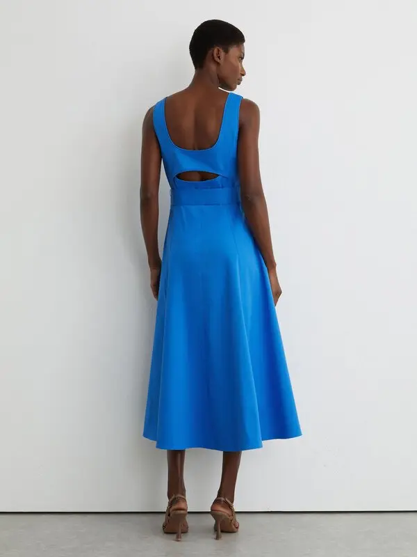 REISS Irina Cotton Belted Midi Dress With Stretch