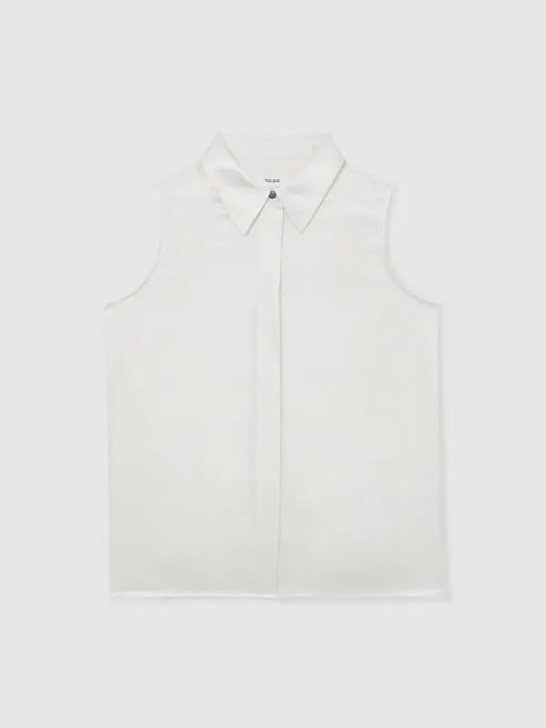 REISS Amelia Silk Sleeveless Shirt - Ivory