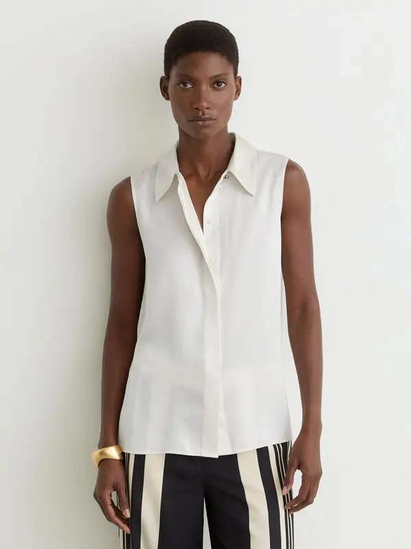 REISS Amelia Silk Sleeveless Shirt - Ivory