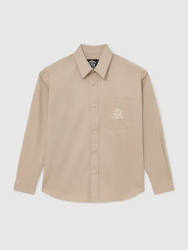 REISS Elmore Monogram Embroidered Relaxed Overshirt Stretch-cotton