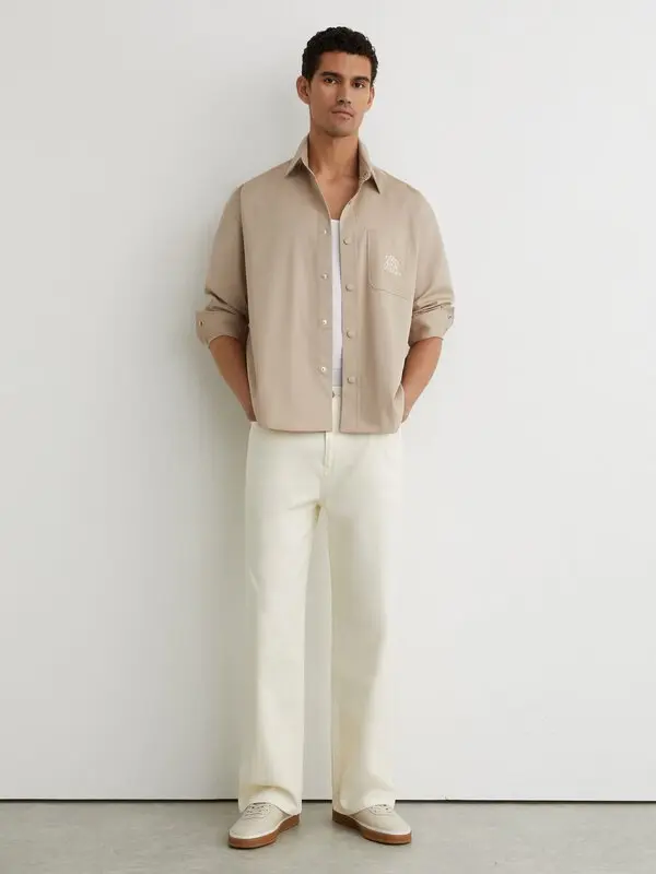 REISS Elmore Monogram Embroidered Relaxed Overshirt Stretch-cotton