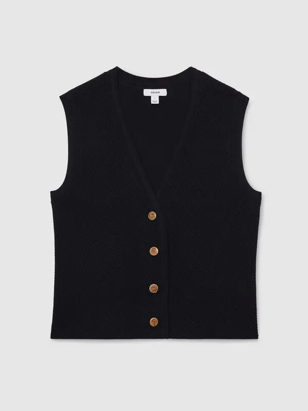 REISS Ria Textured-knit Waistcoat - Navy