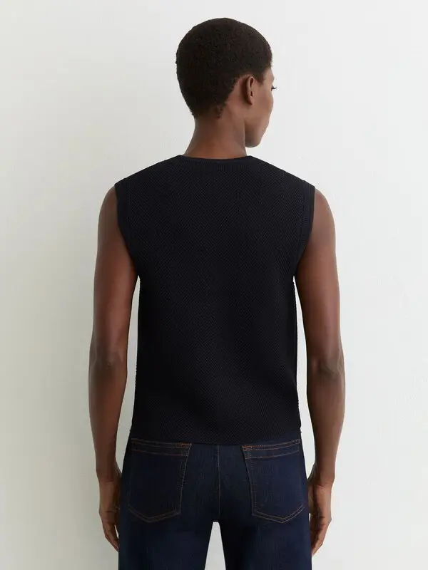 REISS Ria Textured-knit Waistcoat - Navy