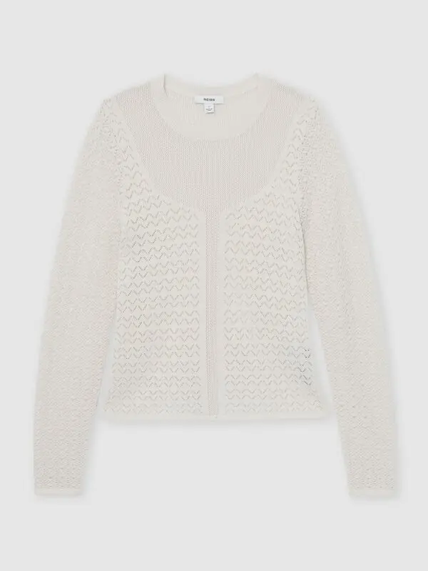 REISS Pointelle-knit Long-sleeve Top