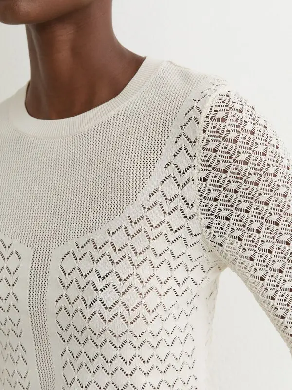 REISS Pointelle-knit Long-sleeve Top