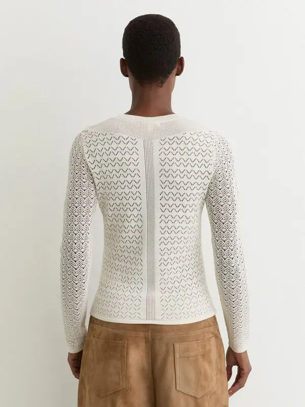 REISS Pointelle-knit Long-sleeve Top