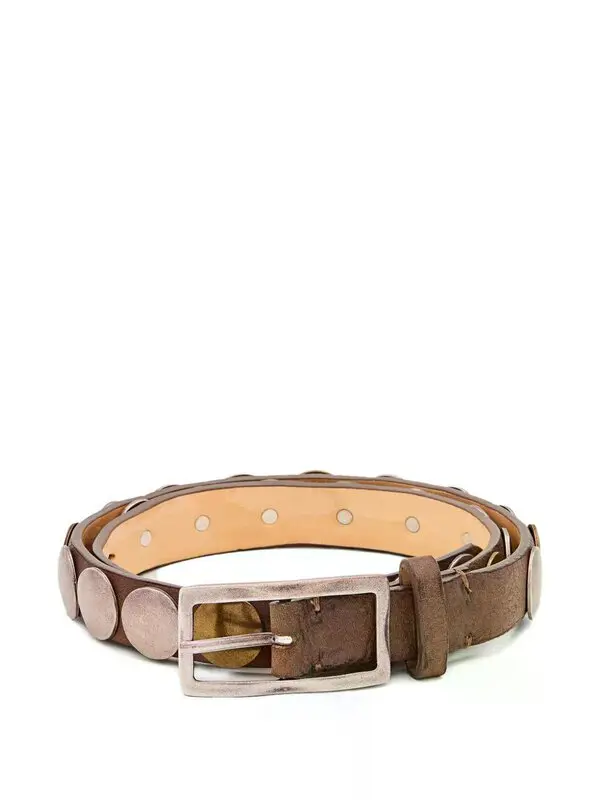 REPTILE'S HOUSE Studded Leather Belt With Rectangular Buckle - Brown