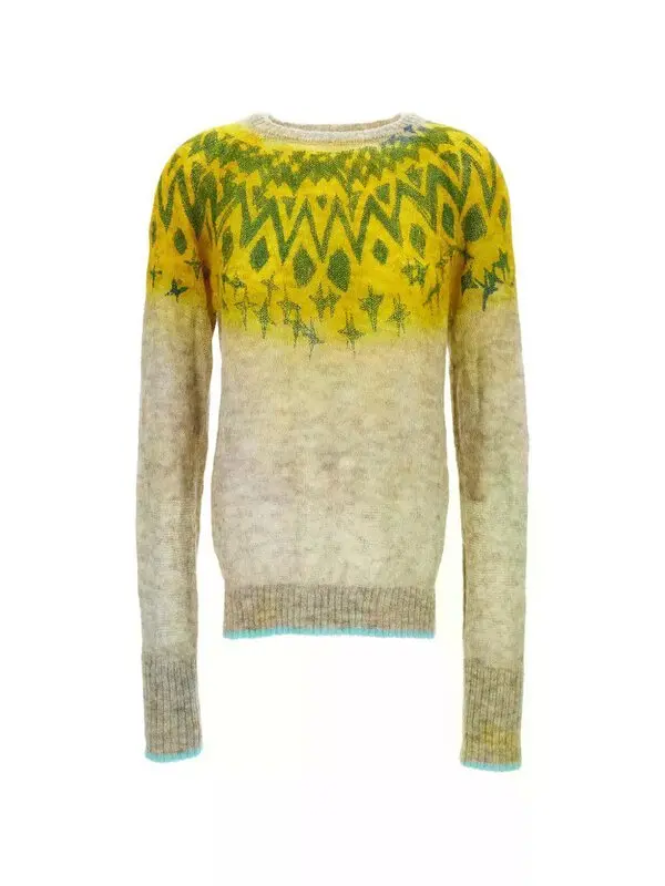 ROHKA Patterned Crew-neck Sweater - Yellow