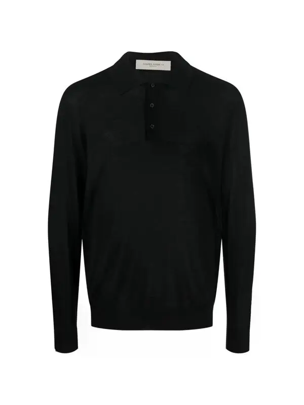 GOLDEN GOOSE Long-sleeve Knitted Polo Shirt - Black