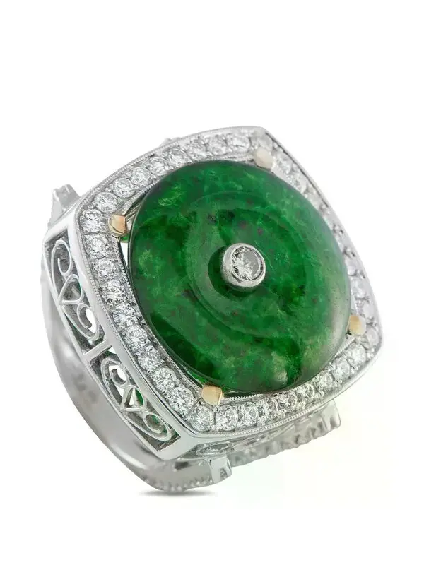 LB EXCLUSIVE Diamond And Jade Ring - Silver