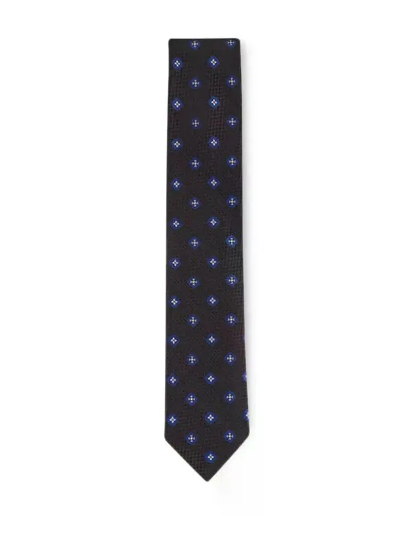Zegna Houndstooth Floral Neck Tie - Black