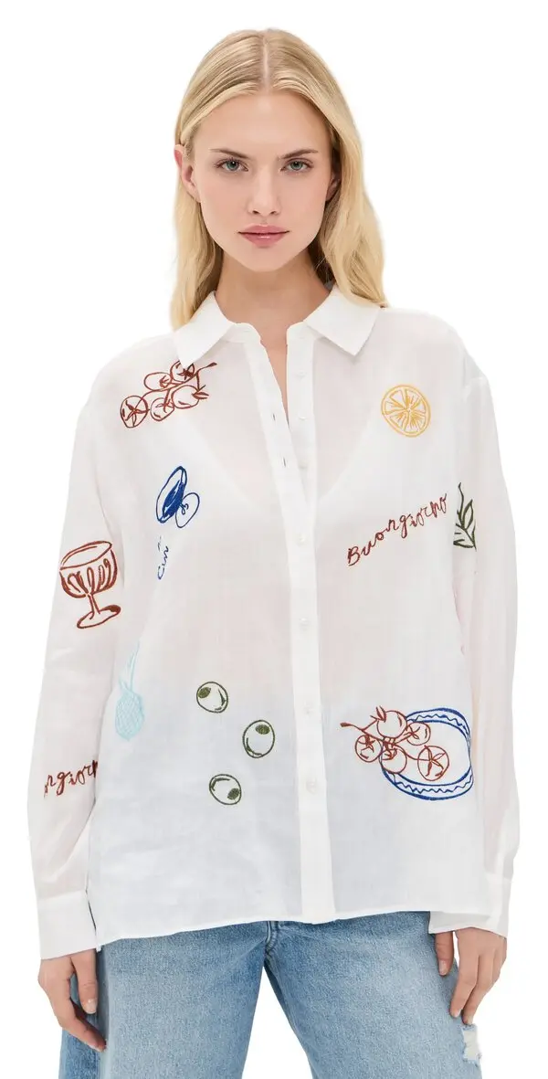 Astr The Label Trace Picnic Embroidered Shirt