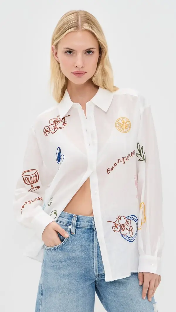 Astr The Label Trace Picnic Embroidered Shirt