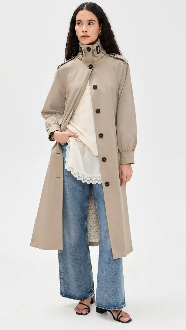 Avec Les Filles Funnel Neck Maxi Trench Coat