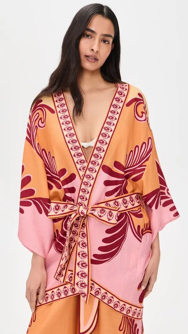 Farm Rio Printed Linen-blend Kimono
