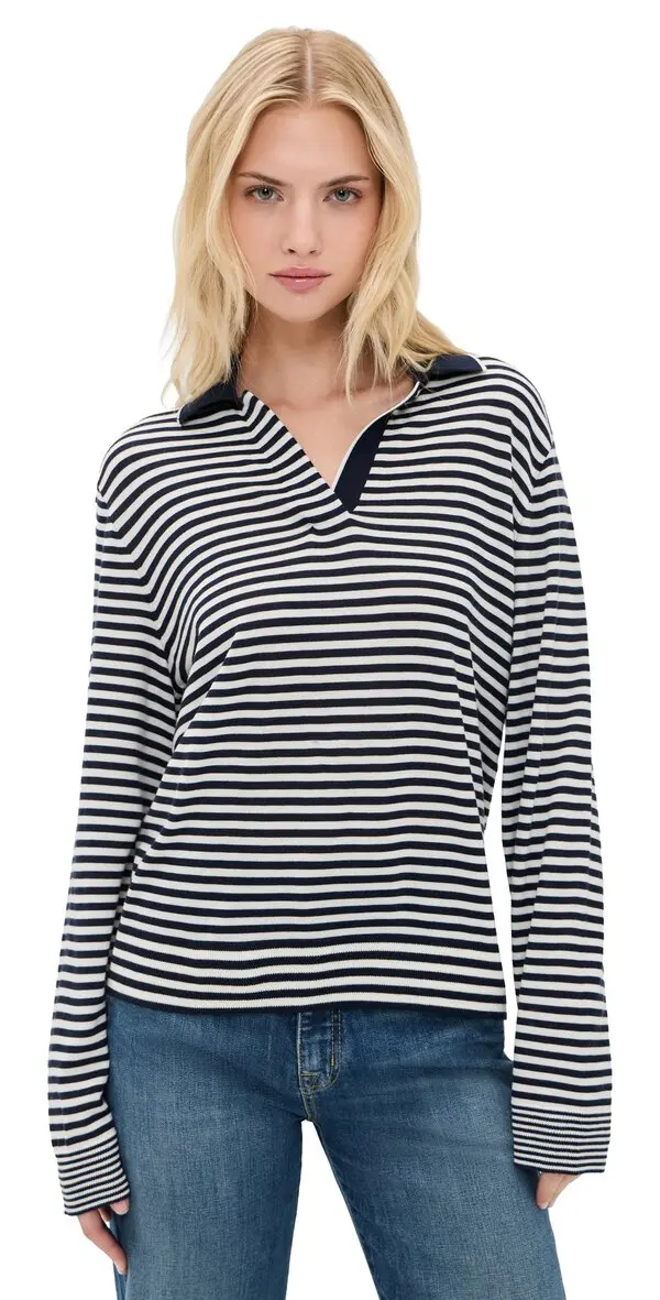 Theory Striped Long Sleeve Polo
