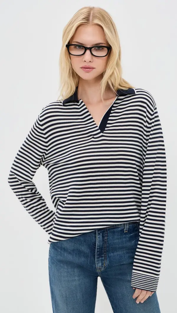 Theory Striped Long Sleeve Polo