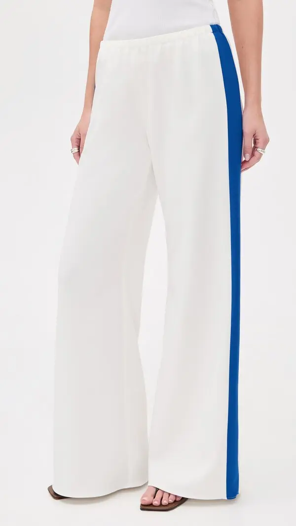 LA LIGNE Side Stripe Colby Pants - Ivory/cobalt