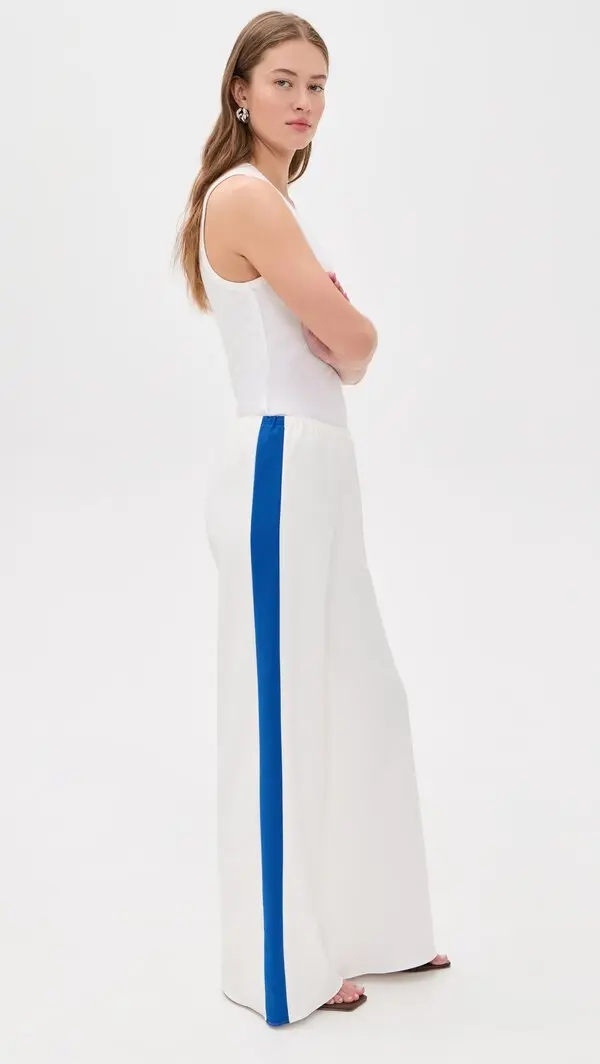 LA LIGNE Side Stripe Colby Pants - Ivory/cobalt