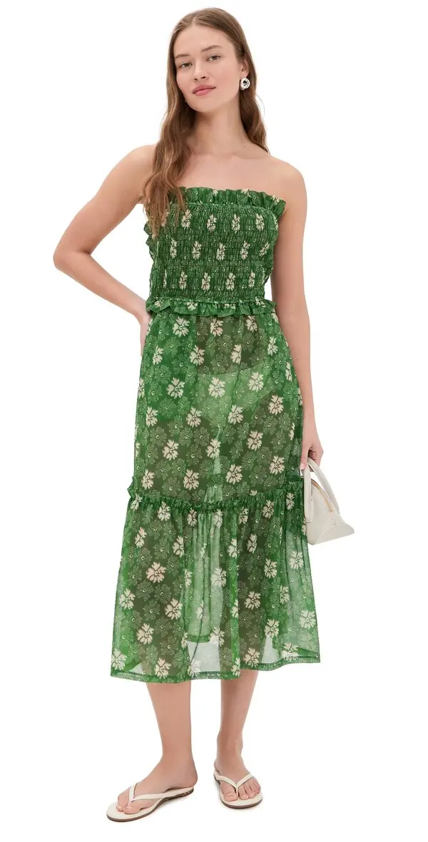 Sea Gloria Floral Print Smocked Midi Dress - Green