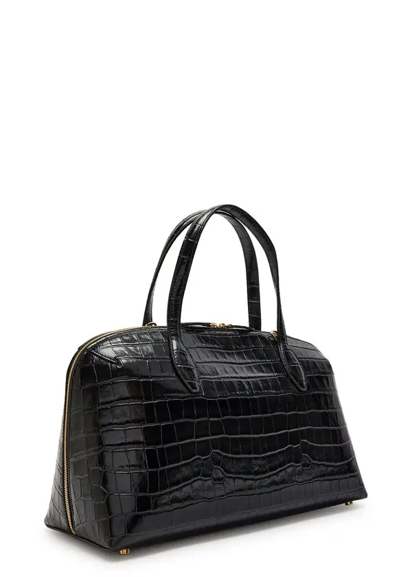 TOTEME Lounge Medium Crocodile-effect Leather Top Handle Bag - Black