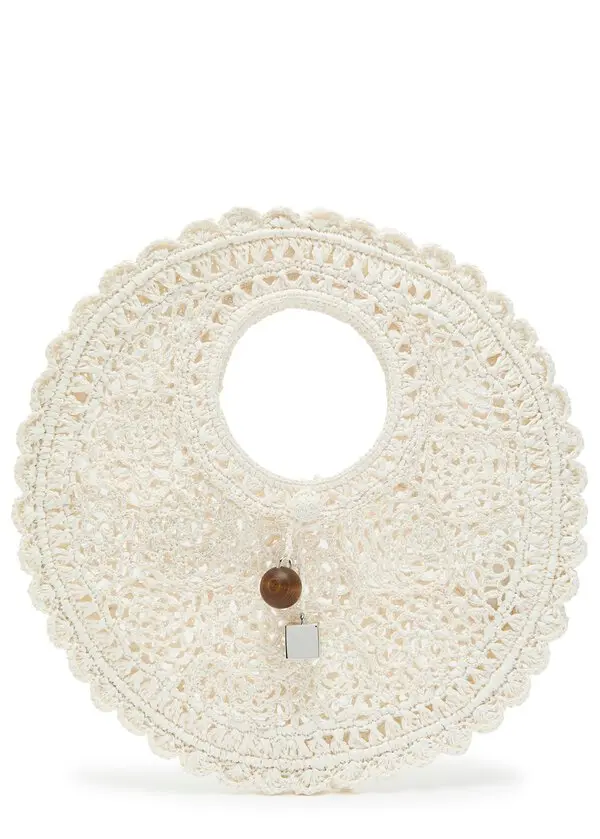Jacquemus Le Petit Rond Spiaggia Raffia Basket Bag - White