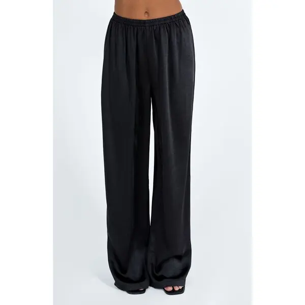 Princess Polly Nixie Wide Leg Satin Pants - Black