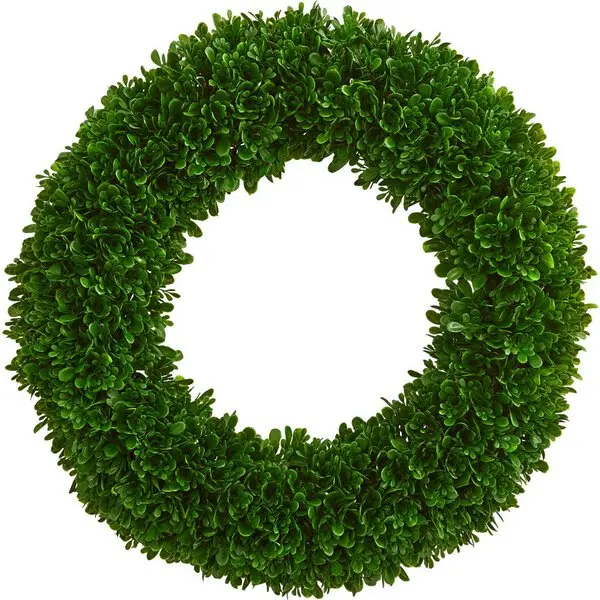 NEARLY NATURAL 19.5-in Tea Leaf Wreath Uv Resistant - Green