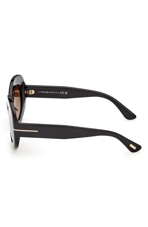 TOM FORD Claudette 51mm Round Sunglasses - Black/gradient Brown Lens