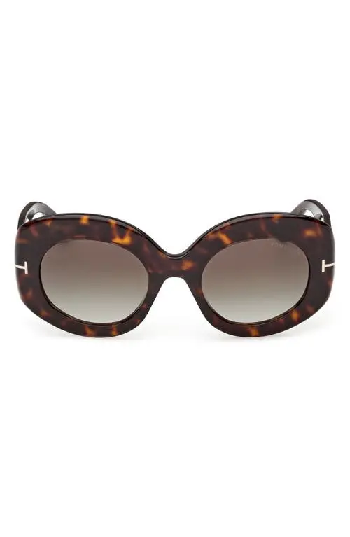 TOM FORD Claudette 51mm Round Sunglasses - Shiny Classic Dark Havana/t/logo/gradient Smoke Lens