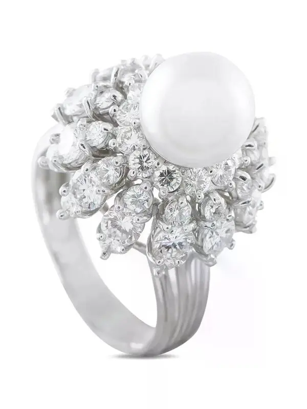 LB EXCLUSIVE Diamond And Pearl Platinum Ring - Silver