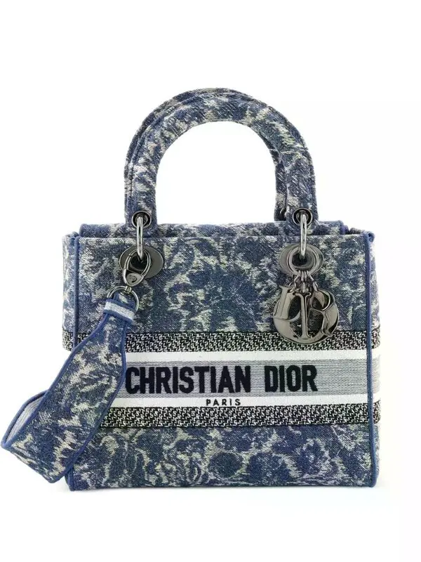 Dior Lady D-lite Embroidered Canvas Medium Satchel - Blue