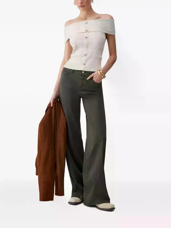 Liu Jo Bardot-neck Ribbed Knit Top - Neutrals