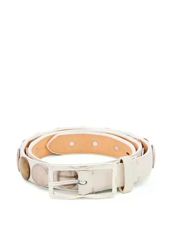 REPTILE'S HOUSE Round Studded Leather Belt - White