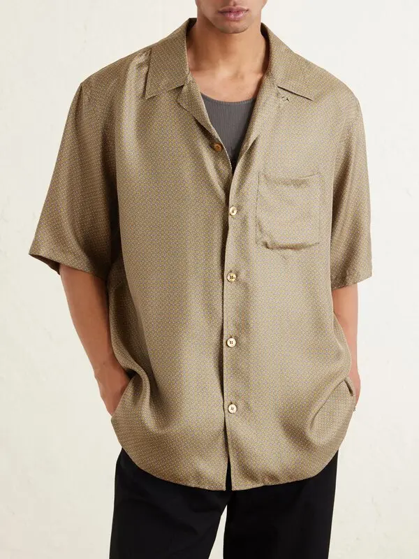 Saint Laurent Camp-collar Printed Silk-voile Shirt