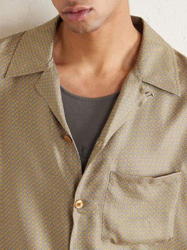 Saint Laurent Camp-collar Printed Silk-voile Shirt