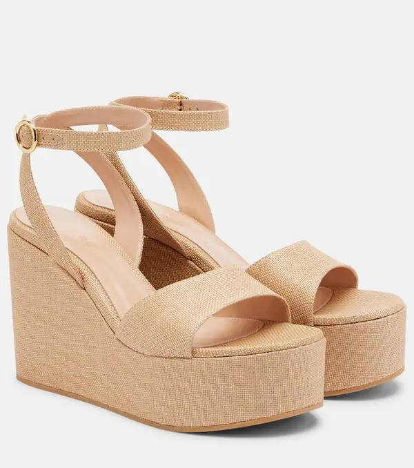 GIANVITO ROSSI Raffia Platform Wedge Sandals