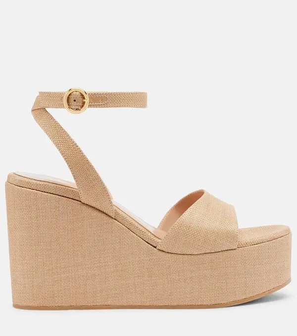 GIANVITO ROSSI Raffia Platform Wedge Sandals