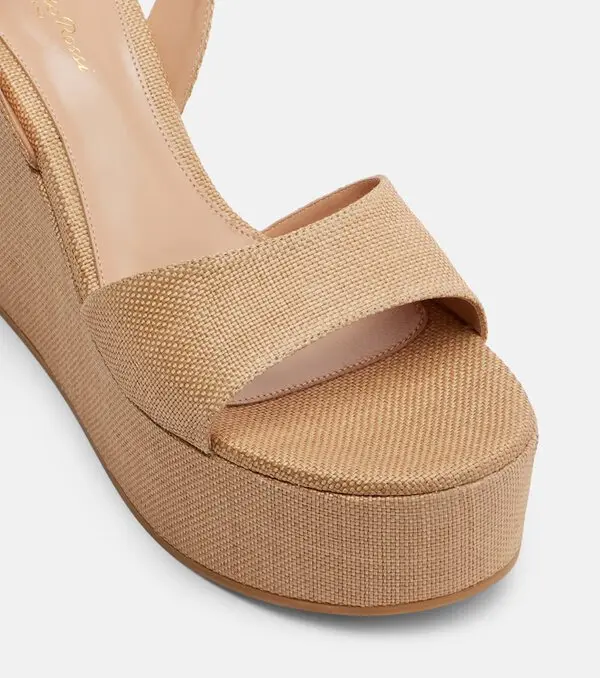 GIANVITO ROSSI Raffia Platform Wedge Sandals