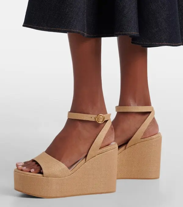 GIANVITO ROSSI Raffia Platform Wedge Sandals