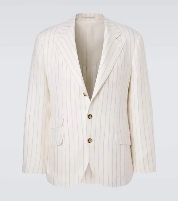 Brunello Cucinelli Chalk Stripe Linen Twill Blazer